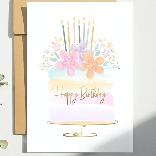 Happy Birthday Cake Card Digital Printable Instant Download - Etsy