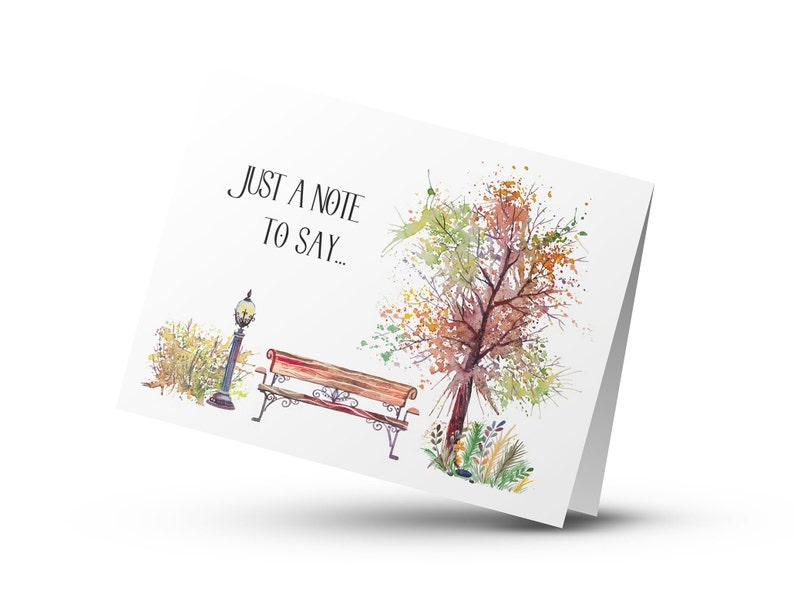 Printable Note Card Autumn Tree Bench Just a Note to Say - Etsy