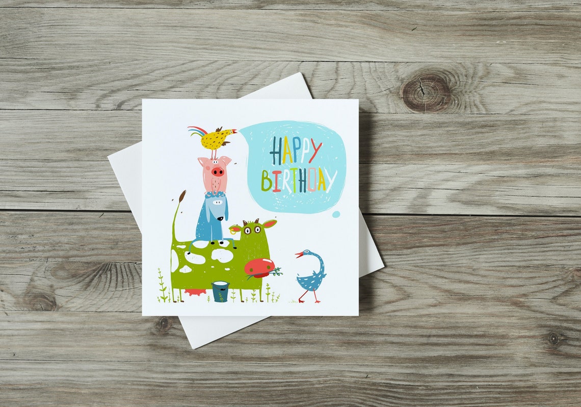 Printable Birthday Card Happy Birthday Funny Farm Animals - Etsy
