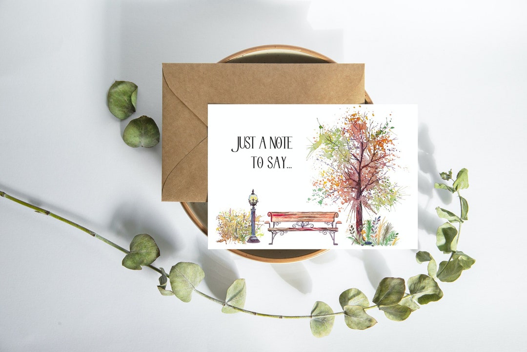 Autumn Tree Note Card | Bench and Lamp Post (digital Download) - Etsy