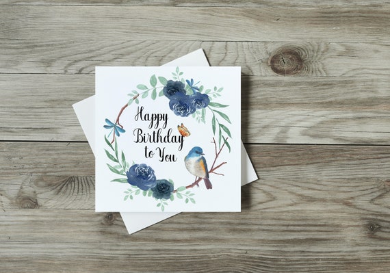 Printable Birthday Card Happy Birthday Bluebird | Etsy