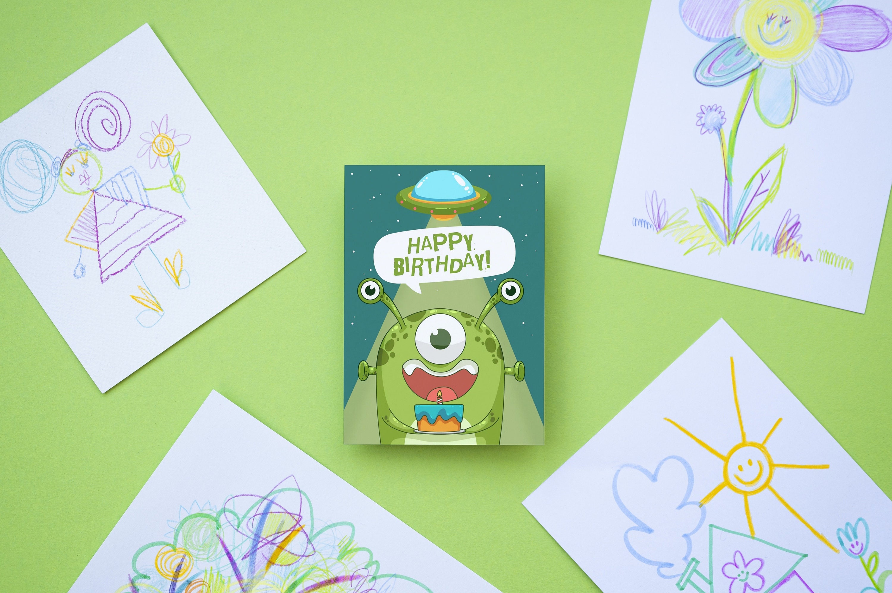 Happy Birthday Card | Digital Card | Printable Card | Cake | Spaceship ...