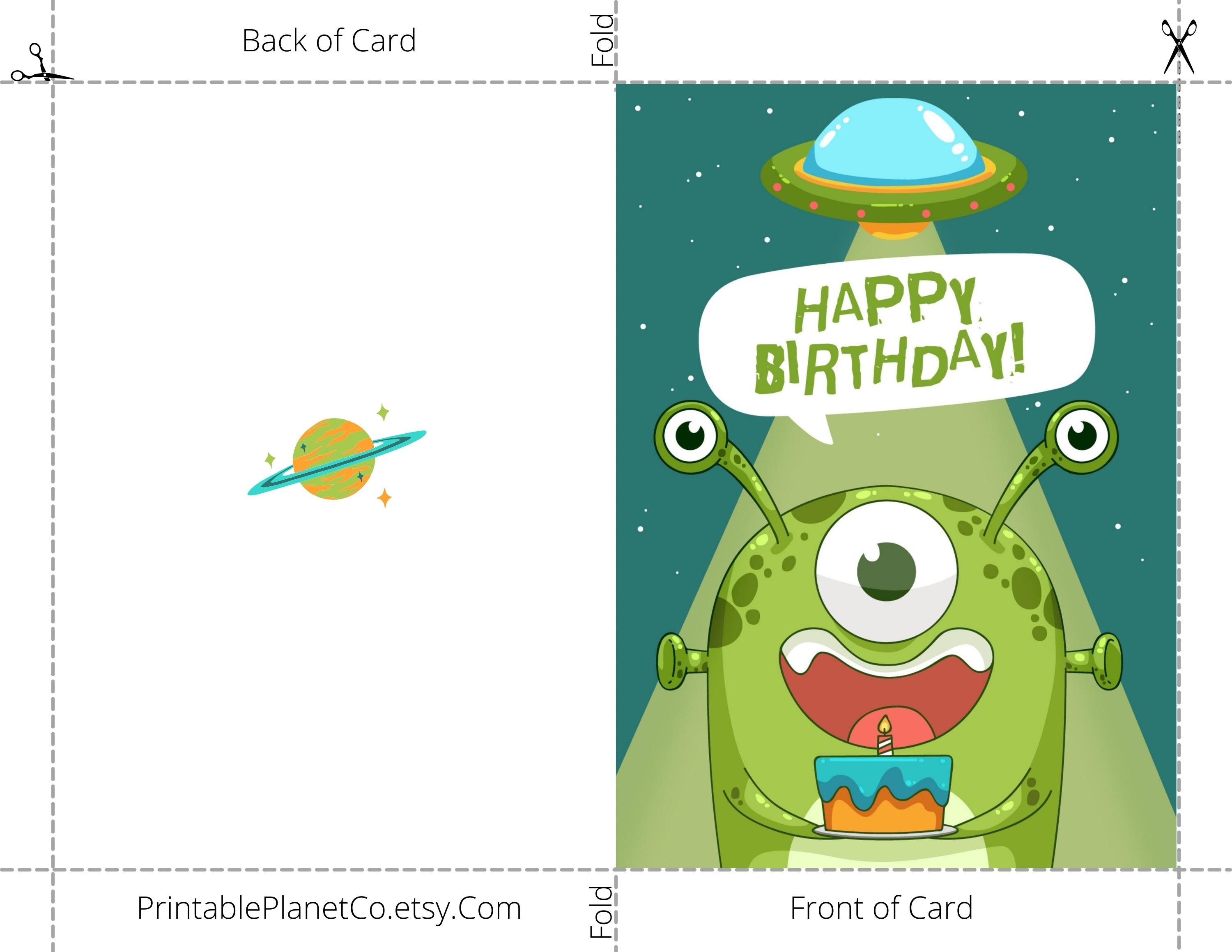 Happy Birthday Card | Digital Card | Printable Card | Cake | Spaceship ...