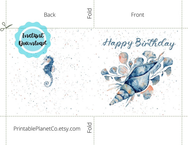 Printable Birthday Card Happy Birthday Sea Shell - Etsy