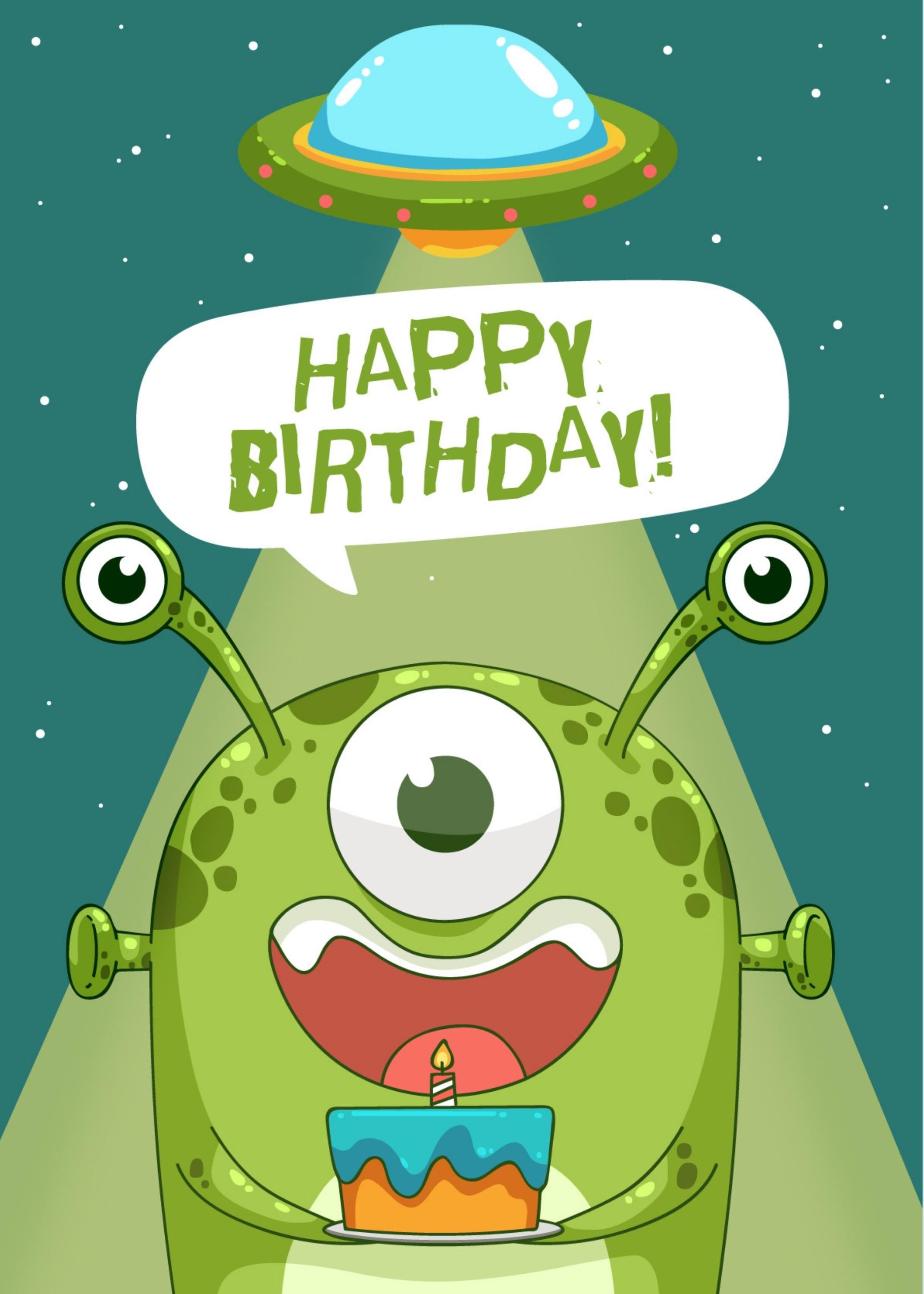 Happy Birthday Card | Digital Card | Printable Card | Cake | Spaceship ...