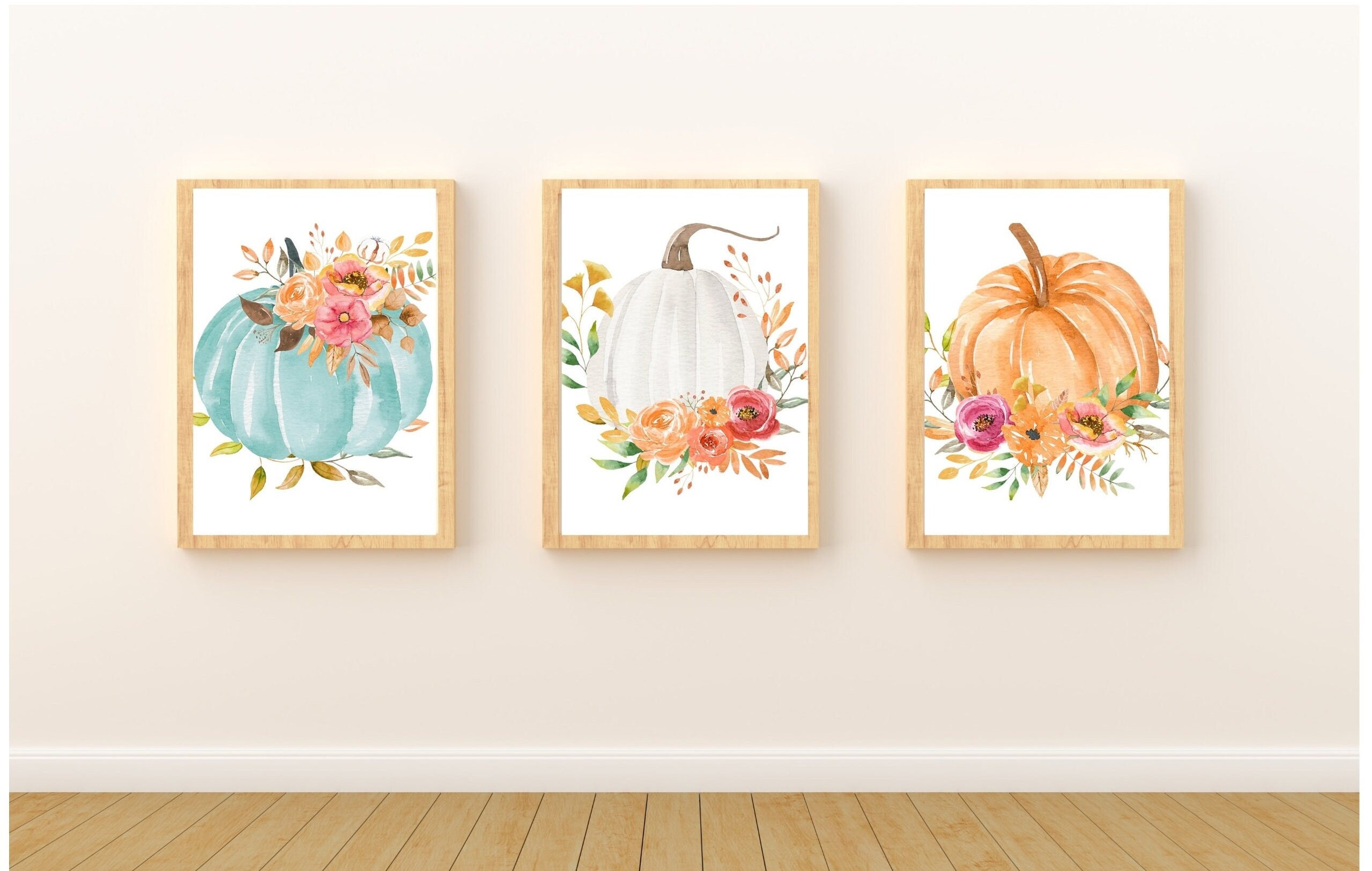 Set of Three Pumpkin Printable - Floral - Pumpkin Printable - Fall ...