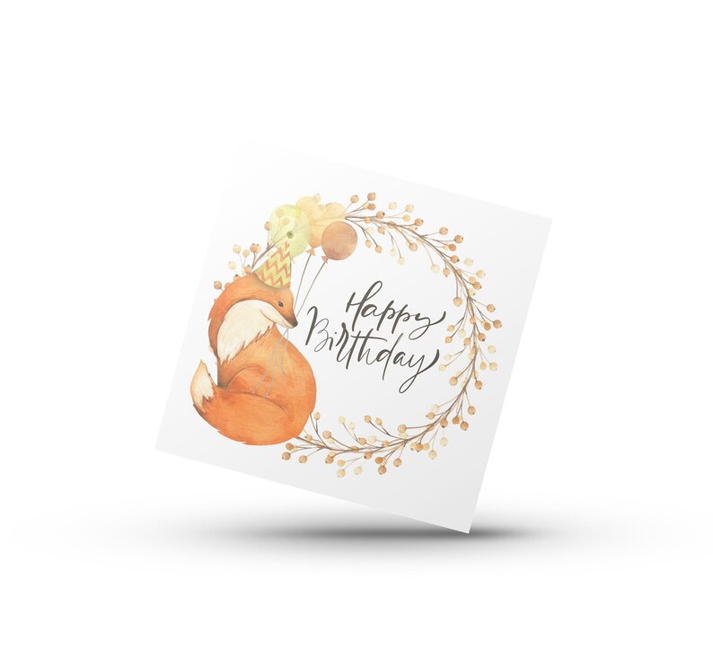 Fox Birthday Card | Printable Square Card (digital Download) - Etsy