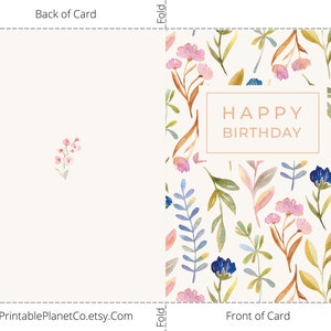 Happy Birthday Card | Digital Card | Printable Card | Flowers | Leaves ...