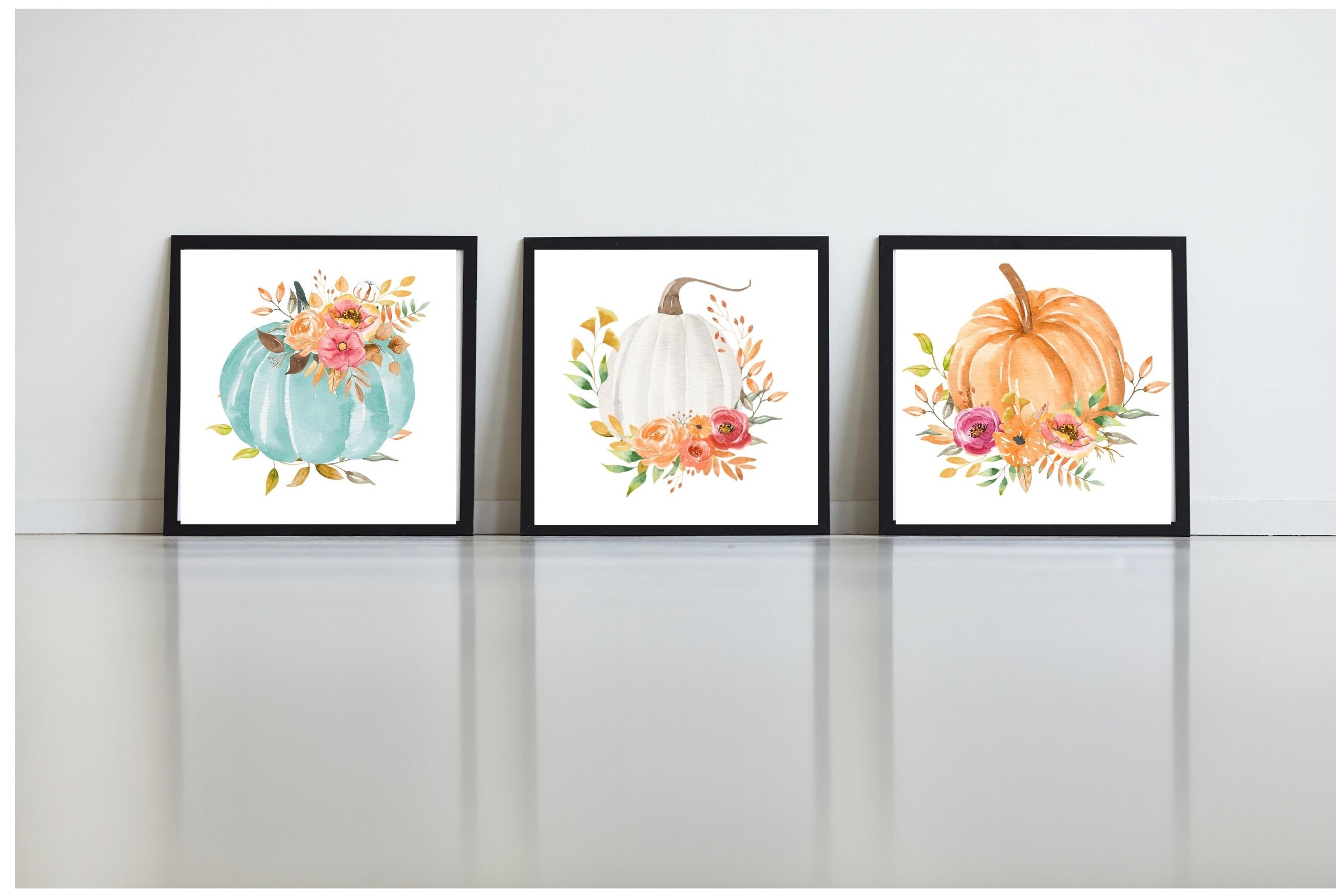 Set of Three Pumpkin Printable - Floral - Pumpkin Printable - Fall ...