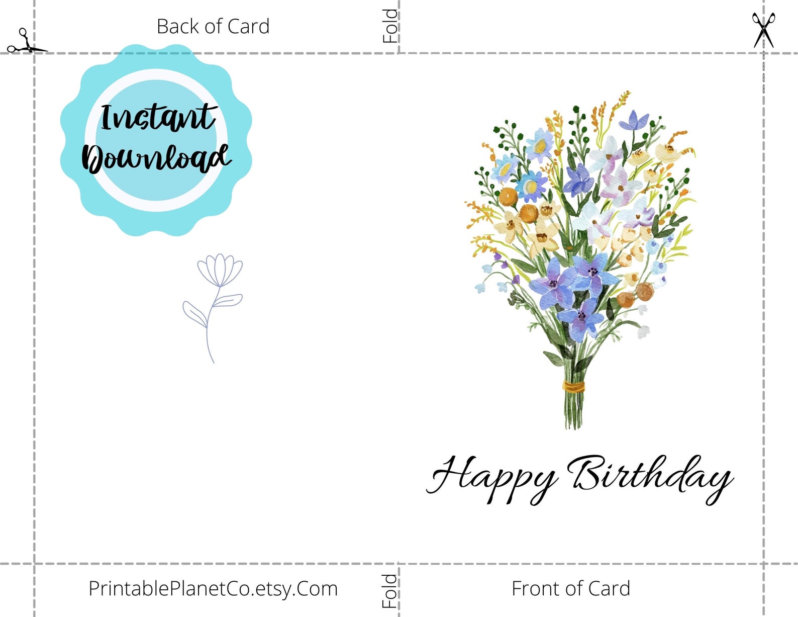 Printable Birthday Card Digital Card Printable Card Watercolor Flowers ...