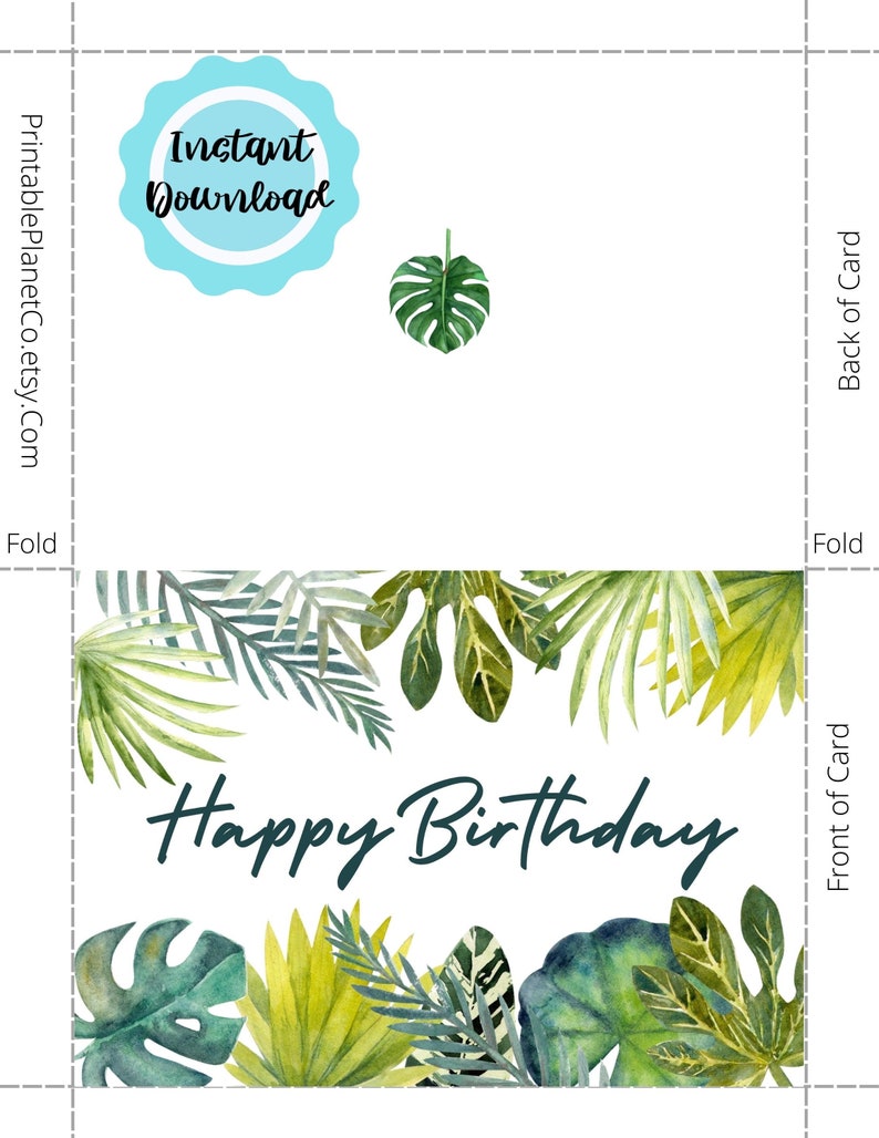 Tropical Leaves Birthday Card | Printable 5x7in (digital Download) - Etsy