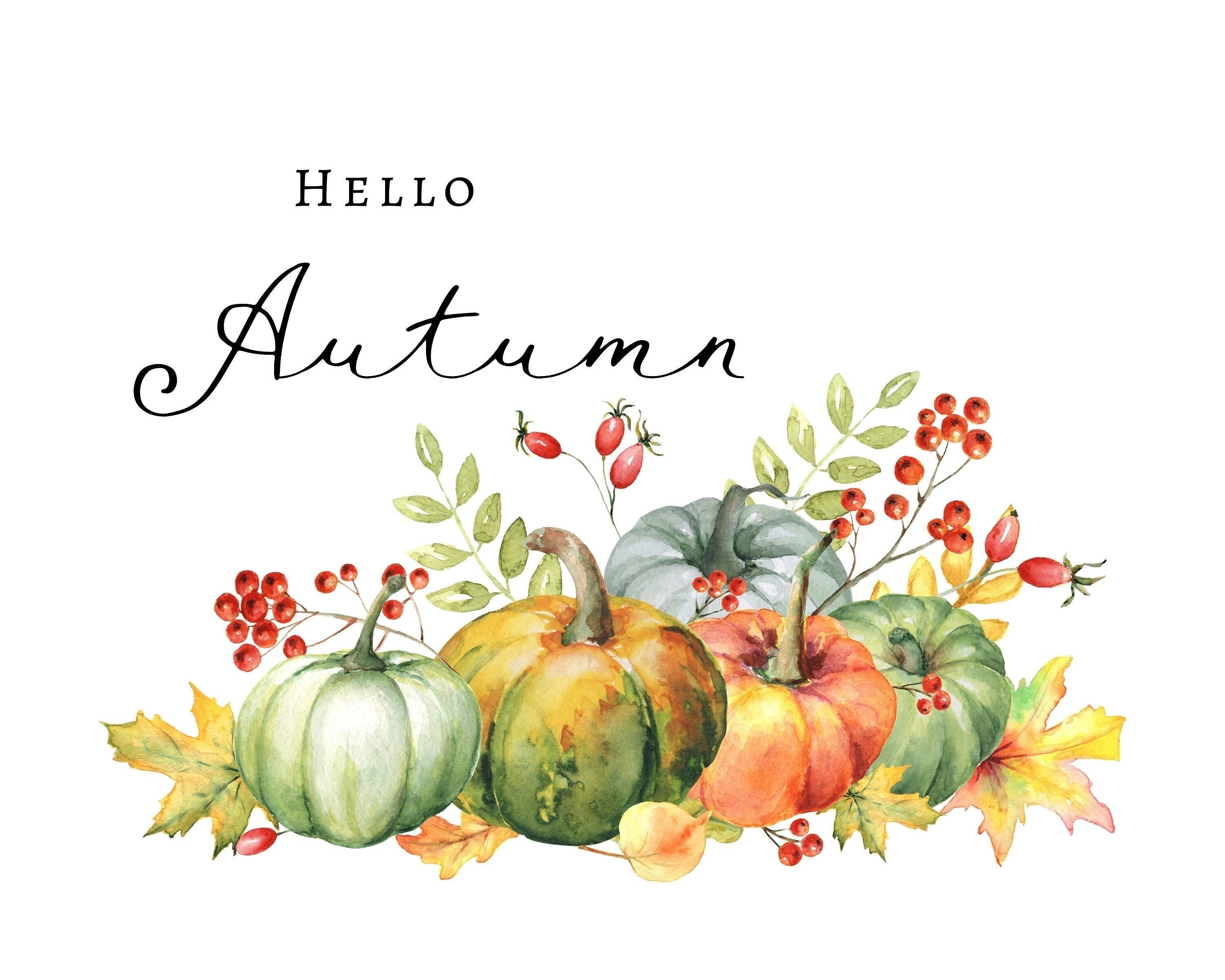 Hello Autumn, Printable - Autumn Decor - Pumpkin Printable, Fall ...