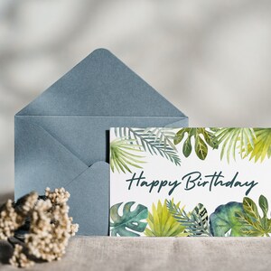 Tropical Leaves Birthday Card | Printable 5x7in (digital Download) - Etsy
