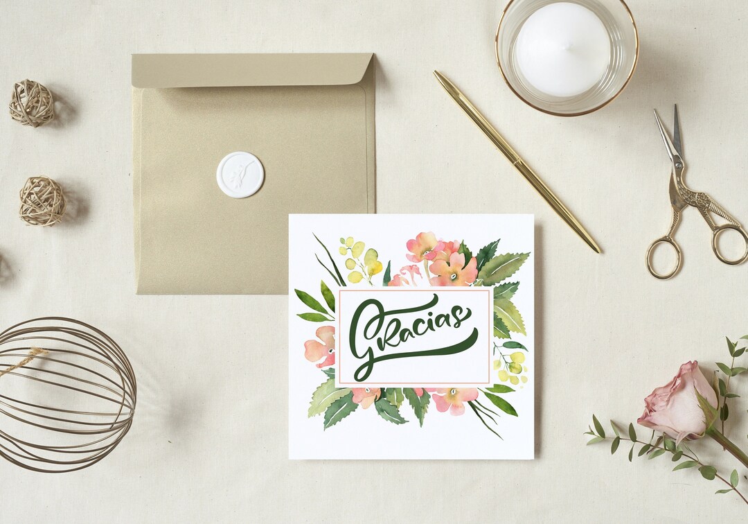 Printable Thank You Card | Gracias | Flower Wreath | 5.25 X 5.25in ...