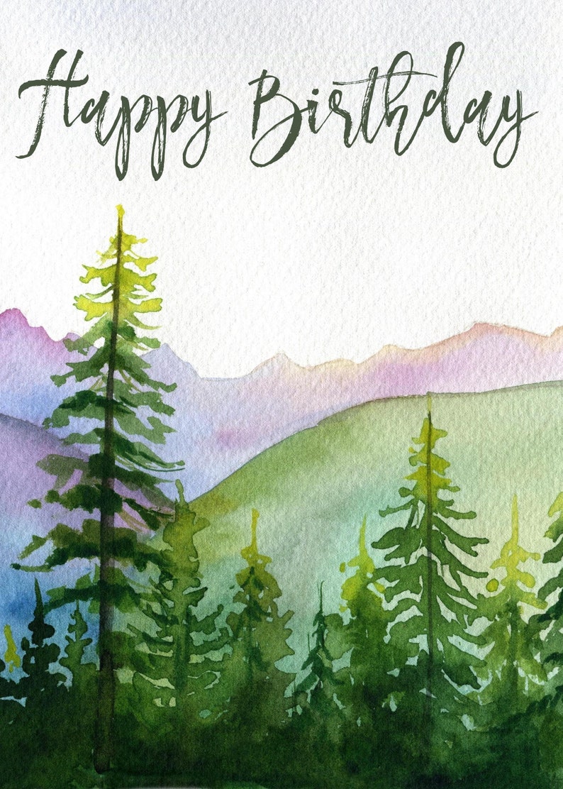 Set of 3 Printable Cards Birthday Thinking of You Notecard Watercolor ...