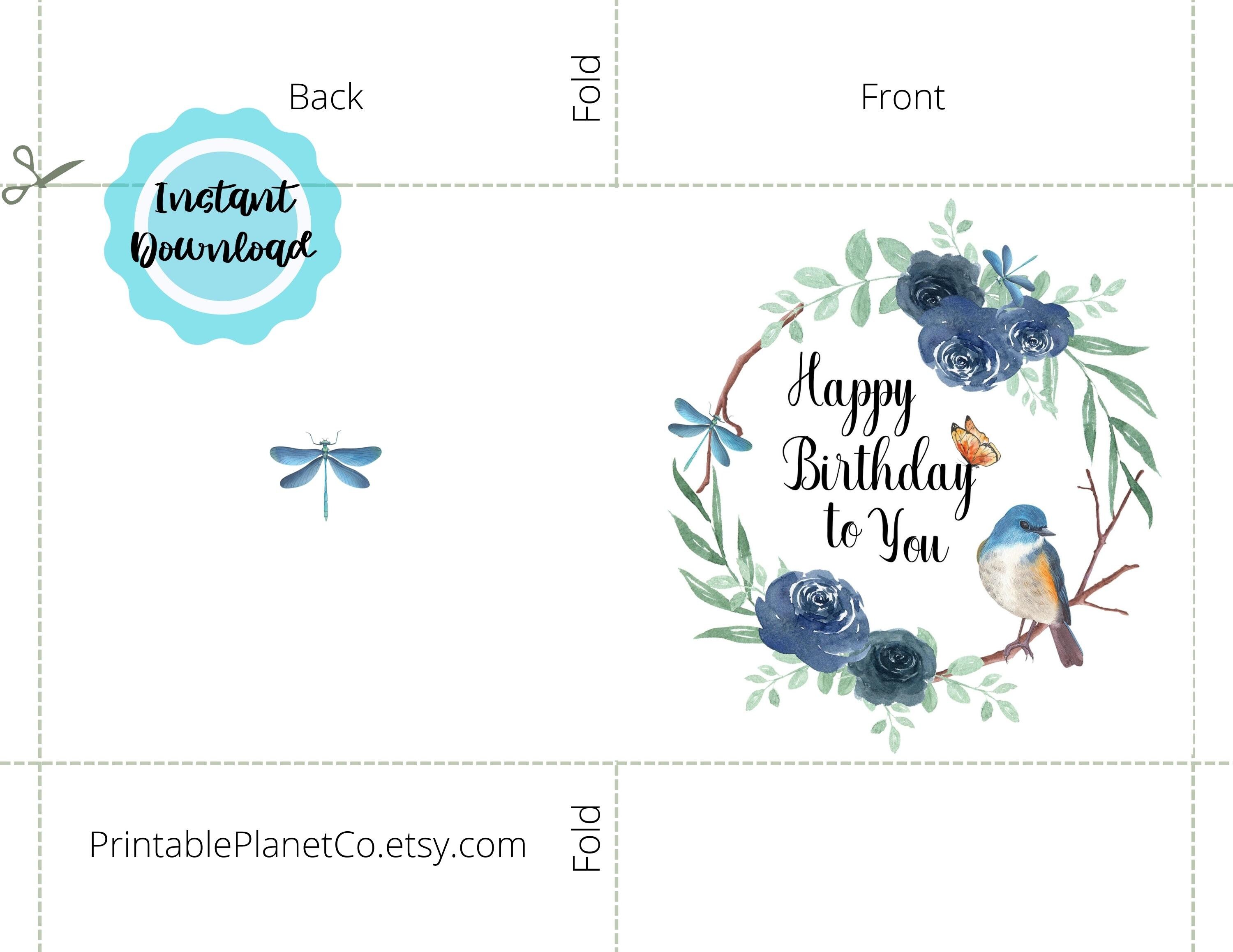 Printable Birthday Card | Happy Birthday | Bluebird | Butterfly ...