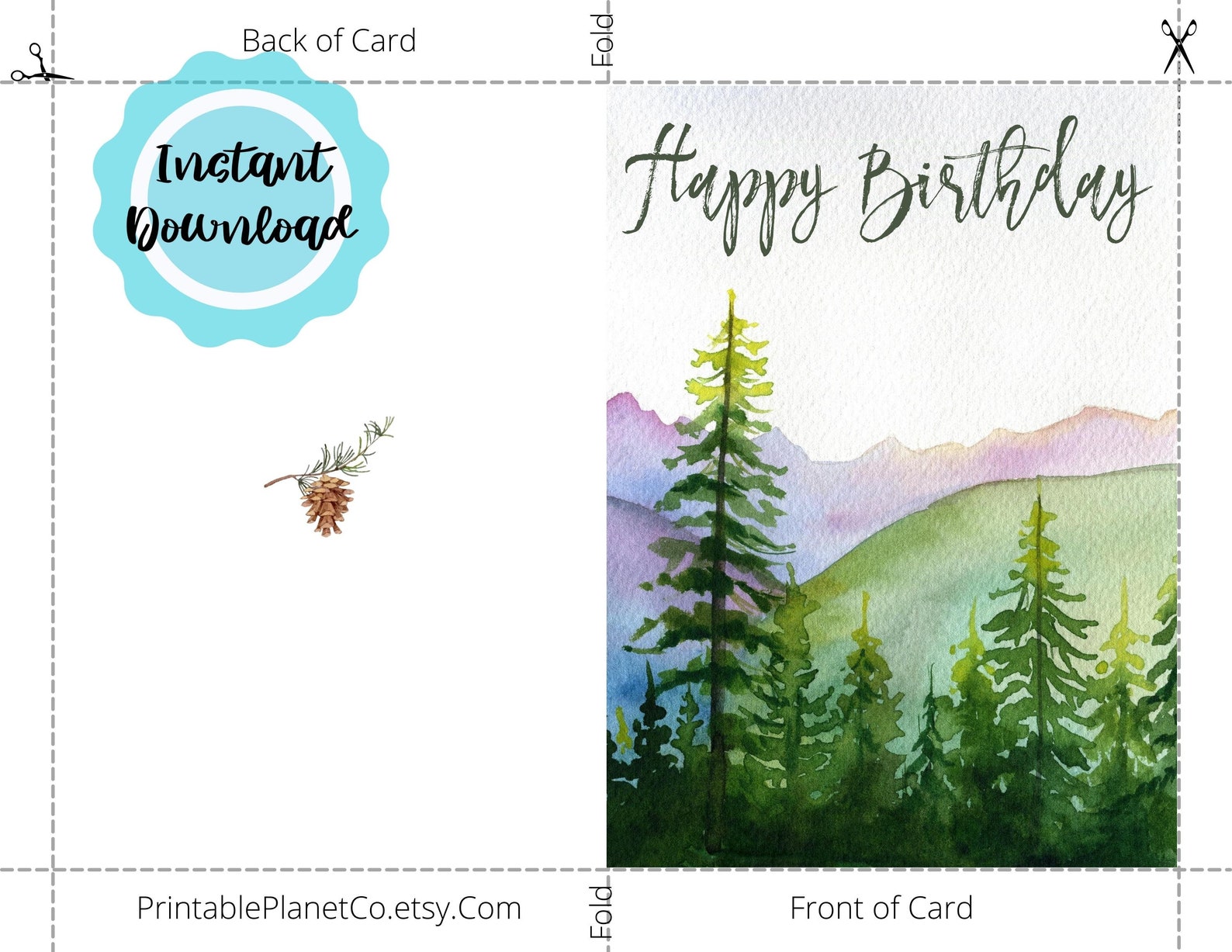 Watercolor Mountain Cards Set | Birthday, Thinking of You (digital ...