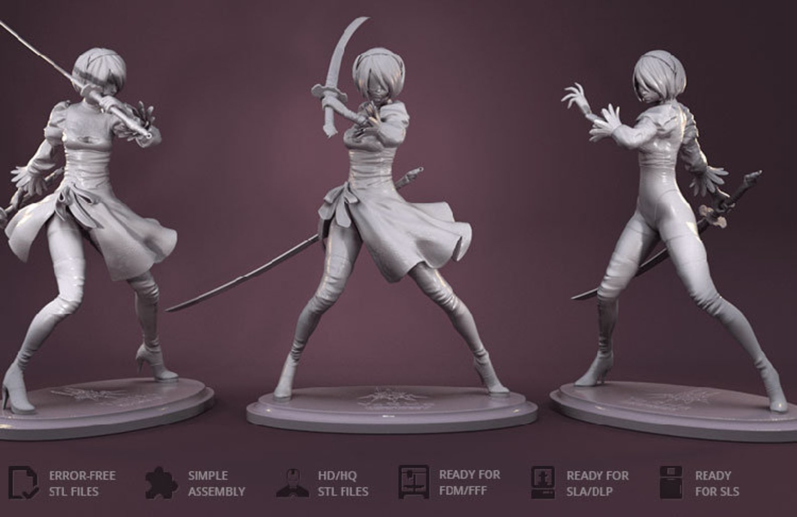 Sexy 2B Nier Yorha With Sword Split STL 3D Model Print - Etsy UK