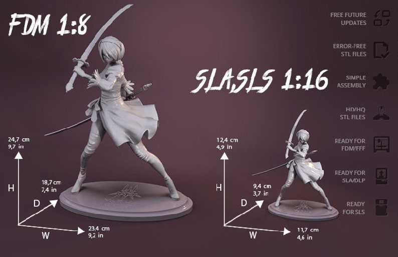 Sexy 2B Nier Yorha With Sword Split STL 3D Model Print - Etsy