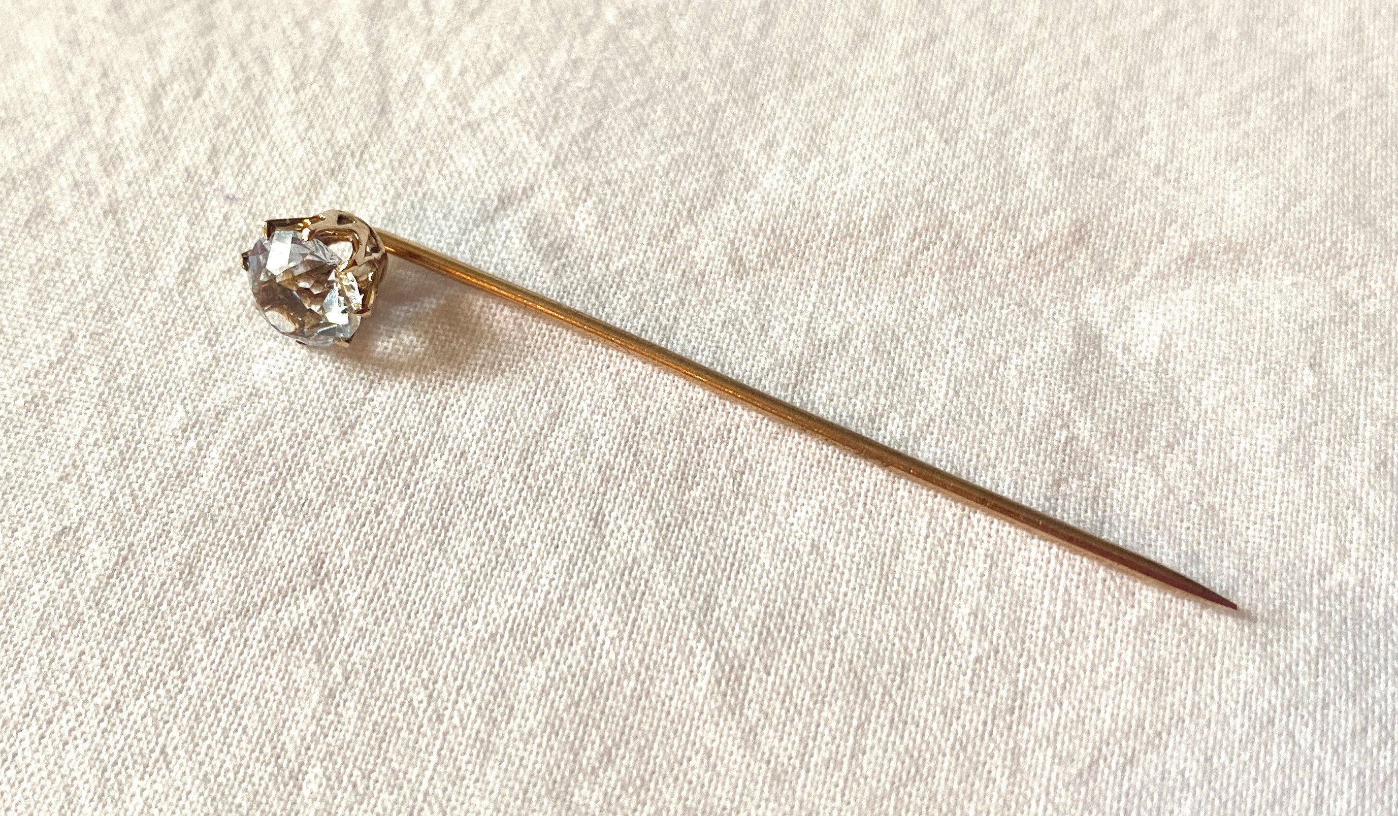 14K Gold Vintage Stick Pin With Beautiful White-blue Stone | Etsy