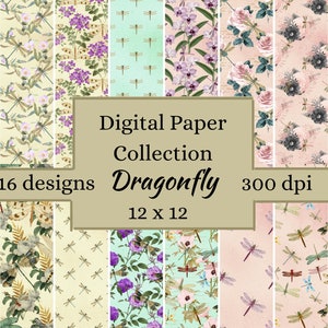 Vintage Dragonfly Digital Paper | Dragonfly Digital Background ...