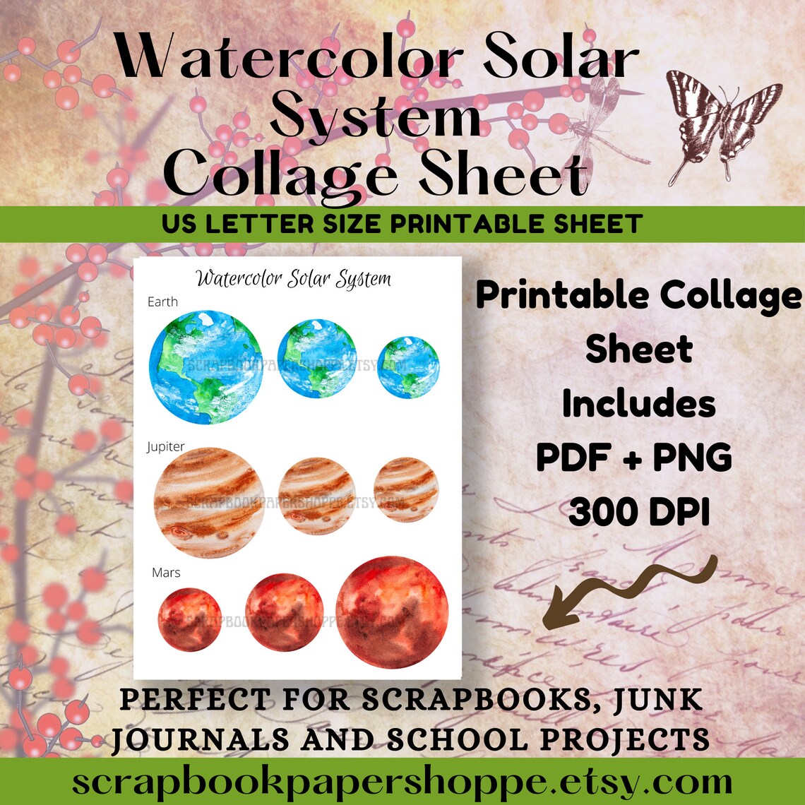 Watercolor Solar System Scrapbook Collage Sheet | Instant Download ...