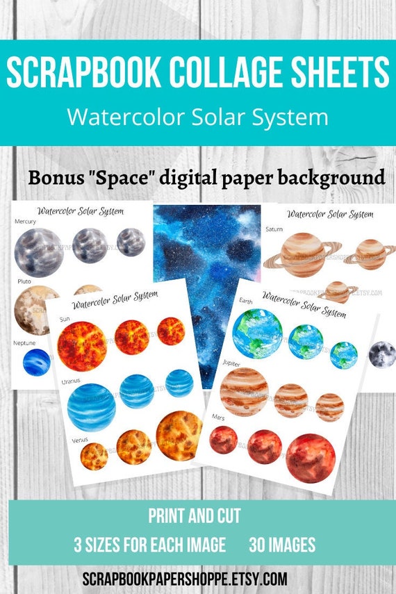 Watercolor Solar System Scrapbook Collage Sheet Instant - Etsy