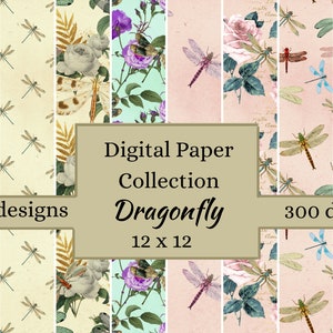 Vintage Dragonfly Digital Paper | Dragonfly Digital Background ...