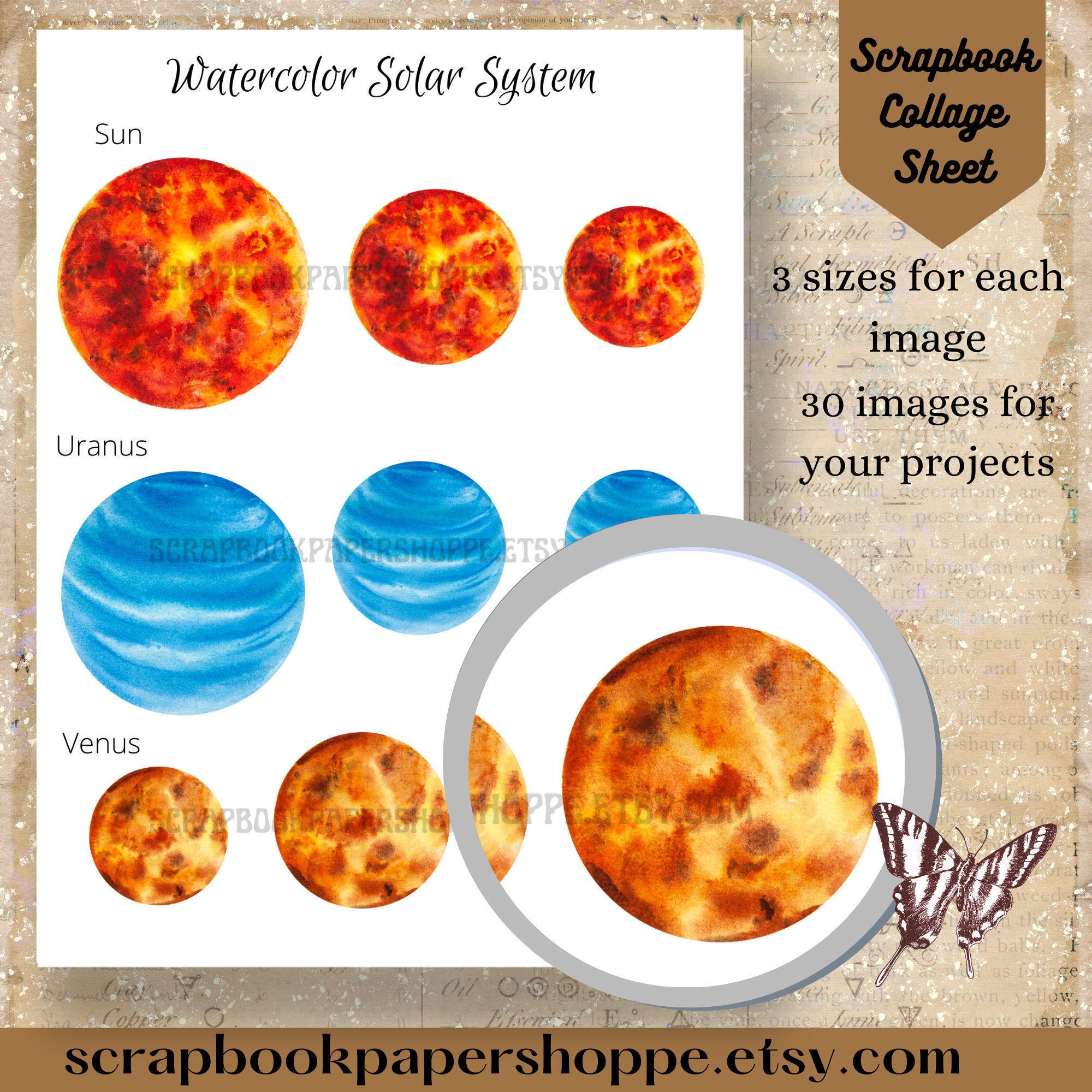 Watercolor Solar System Scrapbook Collage Sheet | Instant Download ...
