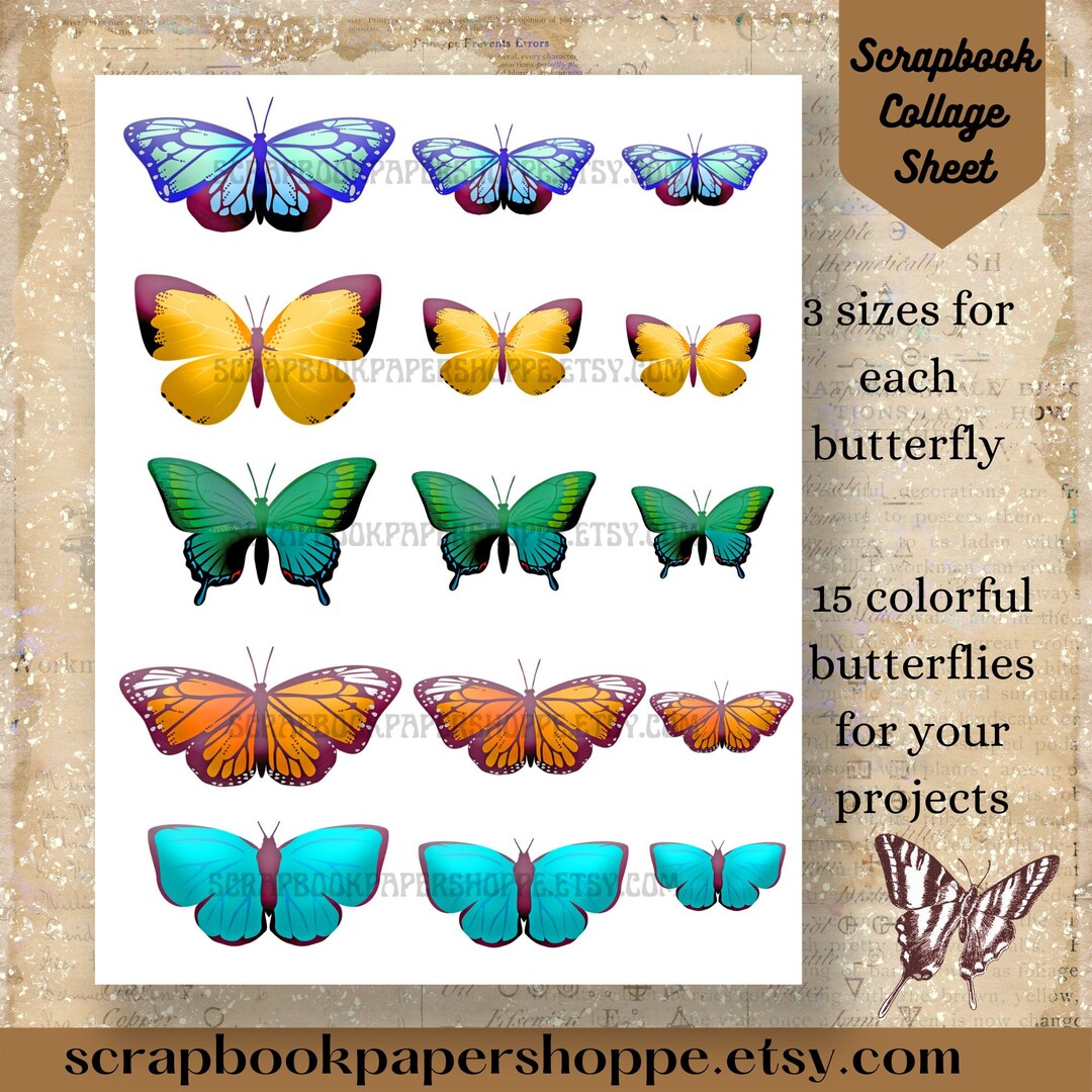Butterflies Digital Scrapbook Paper | Butterflies Collage Sheet ...