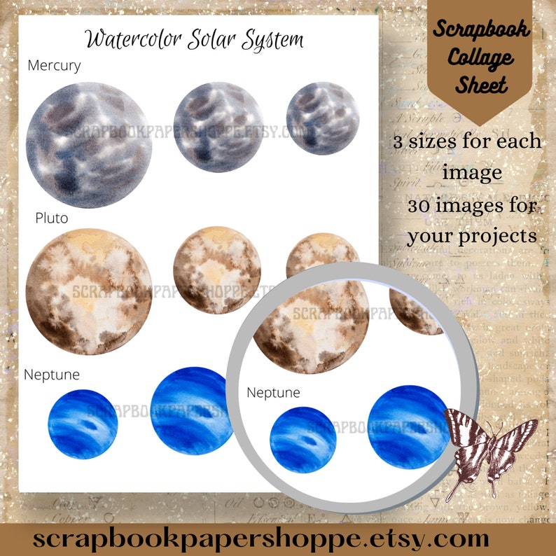 Watercolor Solar System Scrapbook Collage Sheet | Instant Download ...