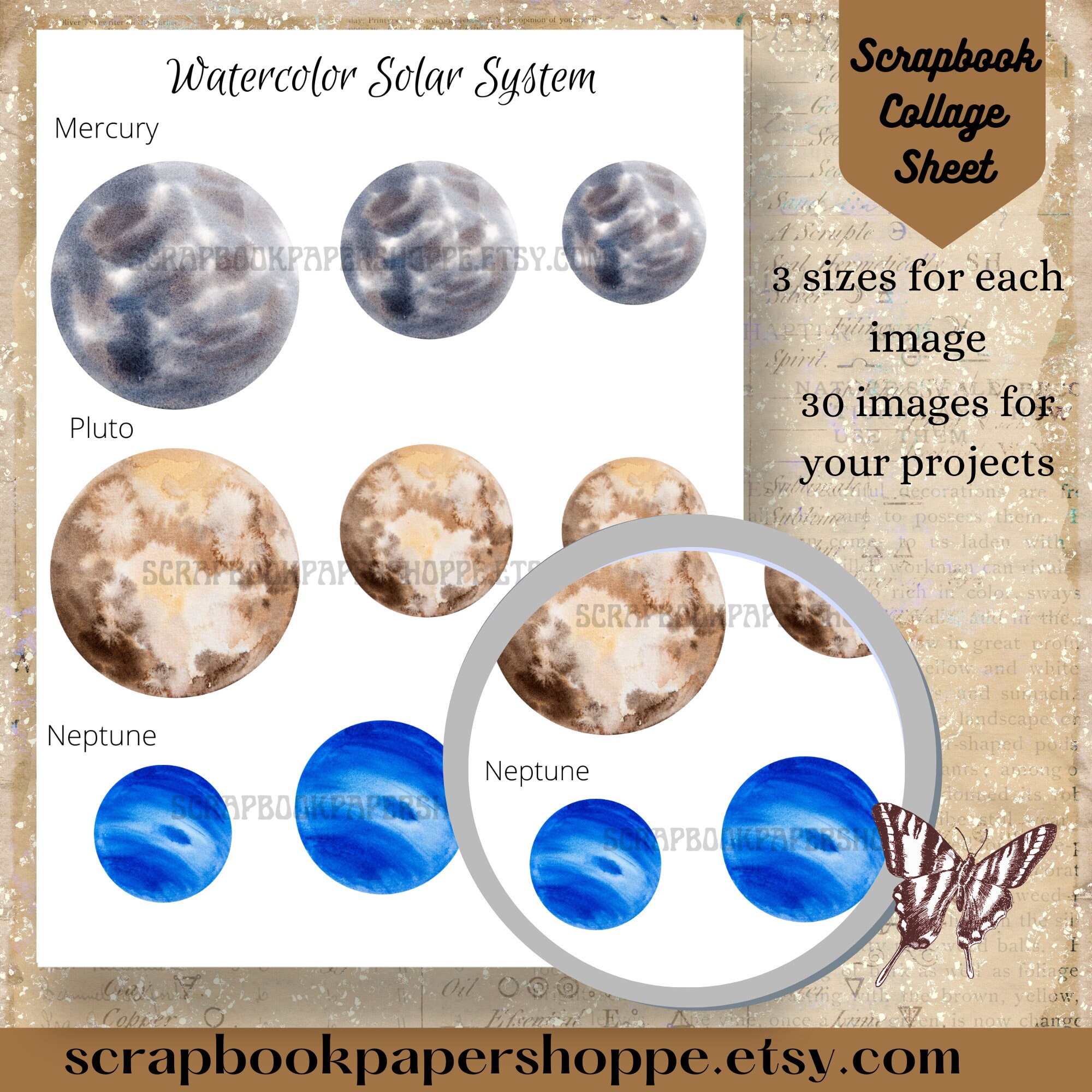 Watercolor Solar System Scrapbook Collage Sheet | Instant Download ...