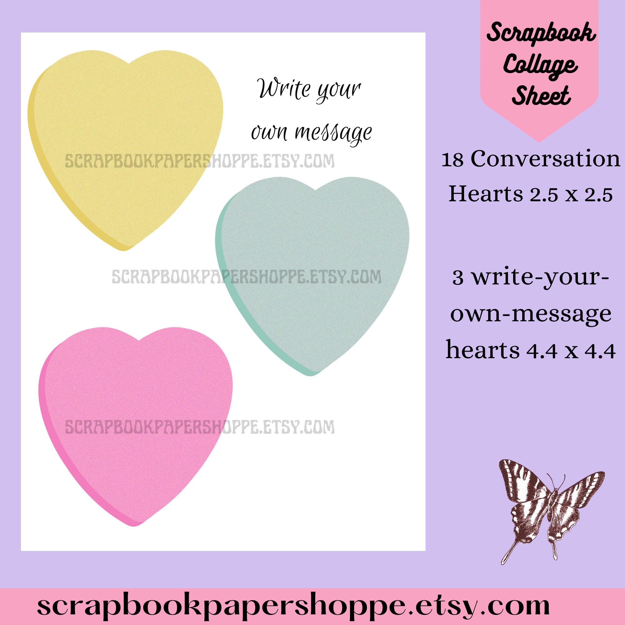 Valentine's Day Conversation Hearts Clip Art, Scrapbook Ephemera (PDF ...