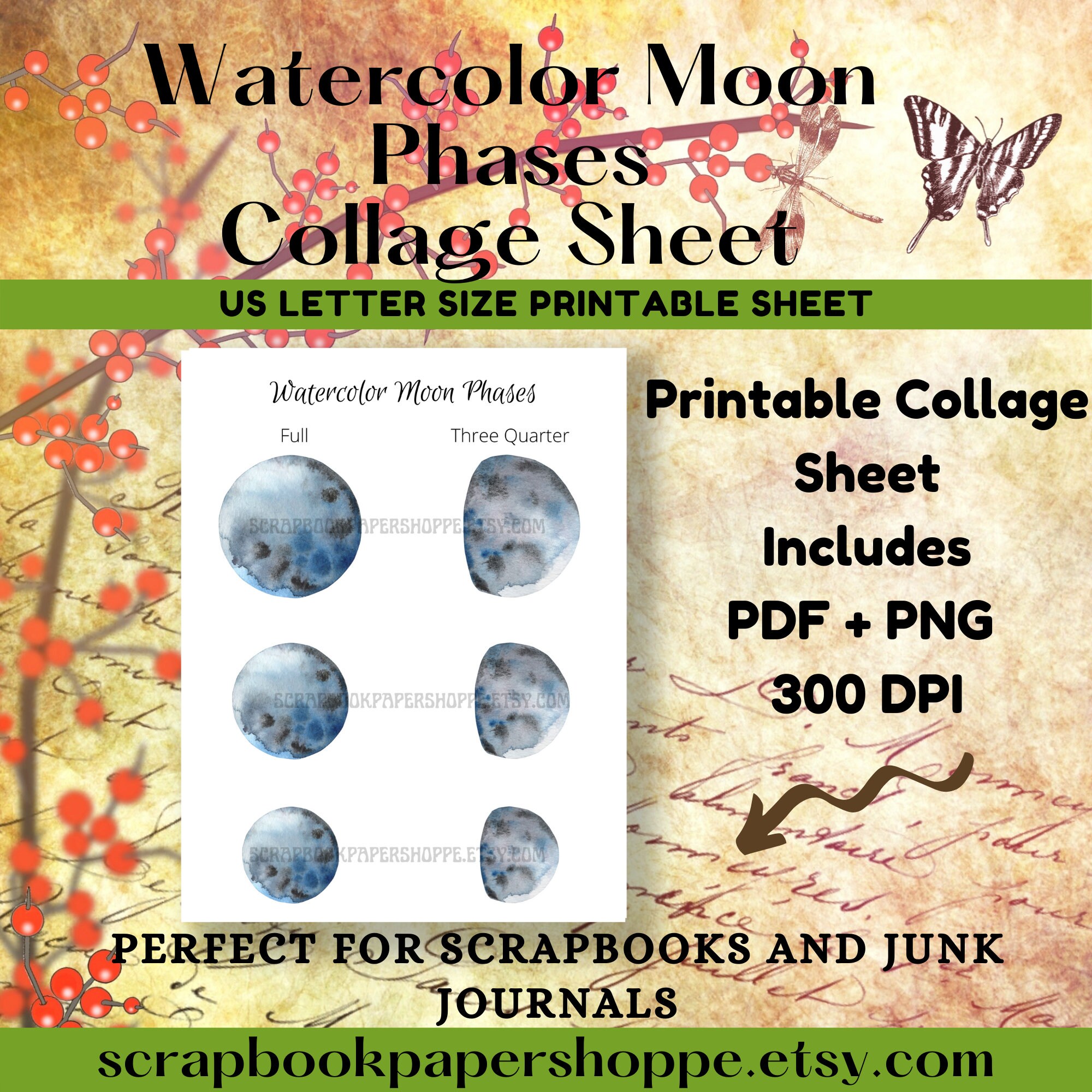 Moon Phases Printable Collage Sheet, Junk Journal Moon Phases Digital ...