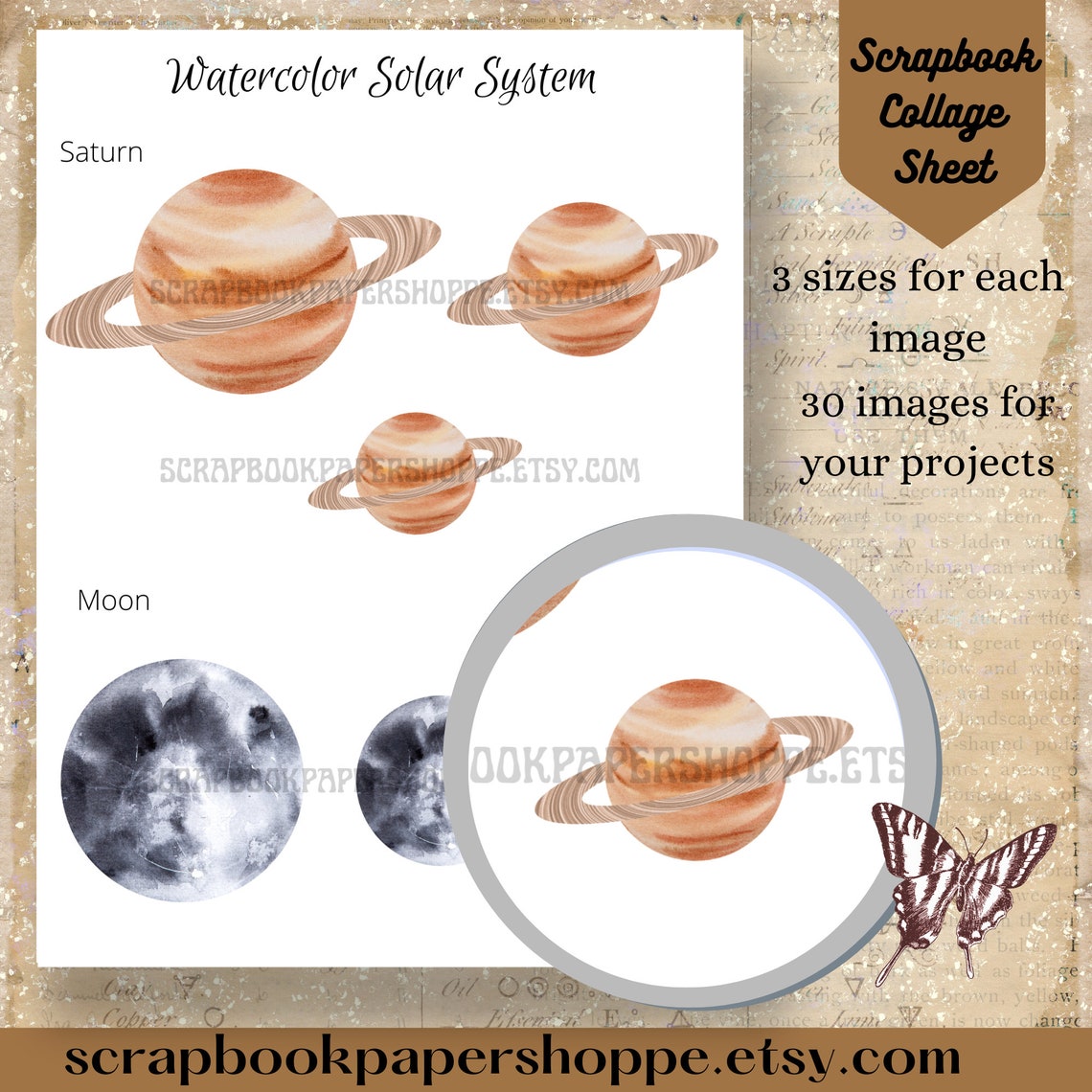 Watercolor Solar System Scrapbook Collage Sheet | Instant Download ...