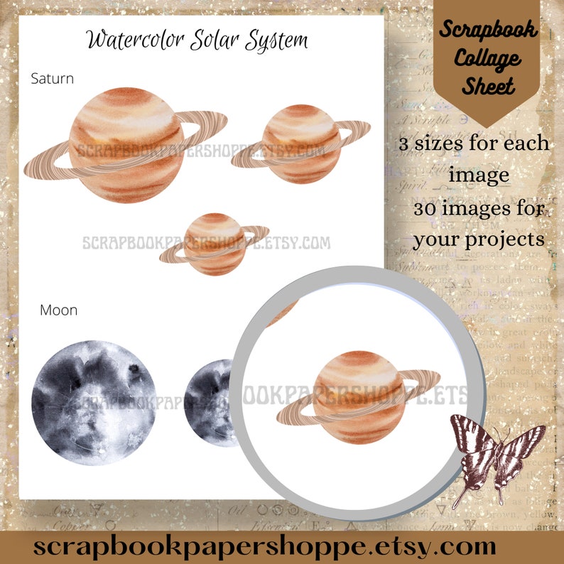 Watercolor Solar System Scrapbook Collage Sheet | Instant Download ...