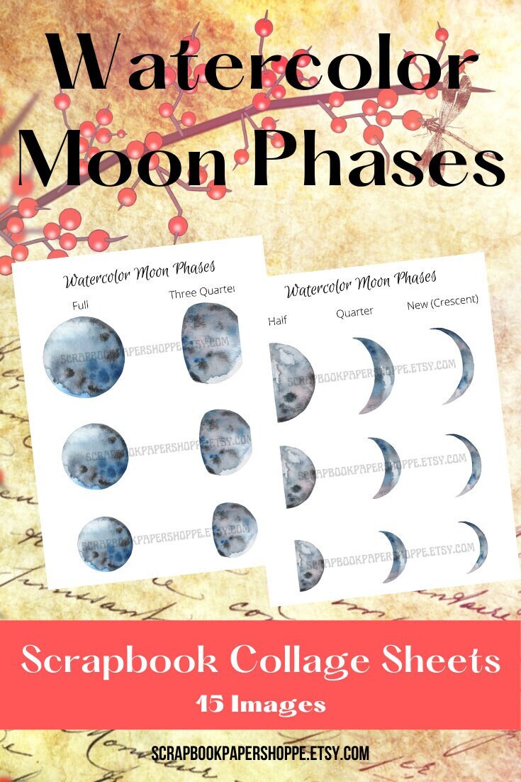 Moon Phases Printable Collage Sheet, Junk Journal Moon Phases Digital ...