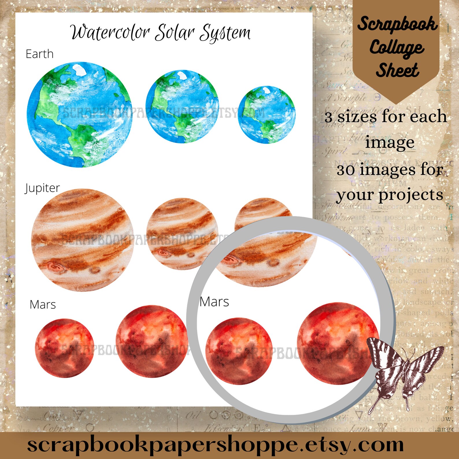Watercolor Solar System Scrapbook Collage Sheet | Instant Download ...