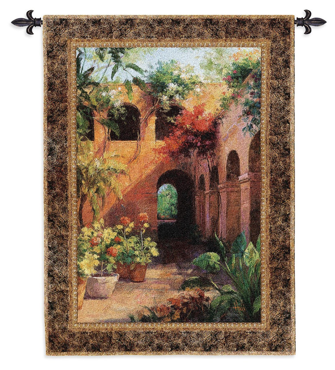 53x40 CAMINO HERMOSA Spanish Village Floral Cobblestone Tapestry Wall ...