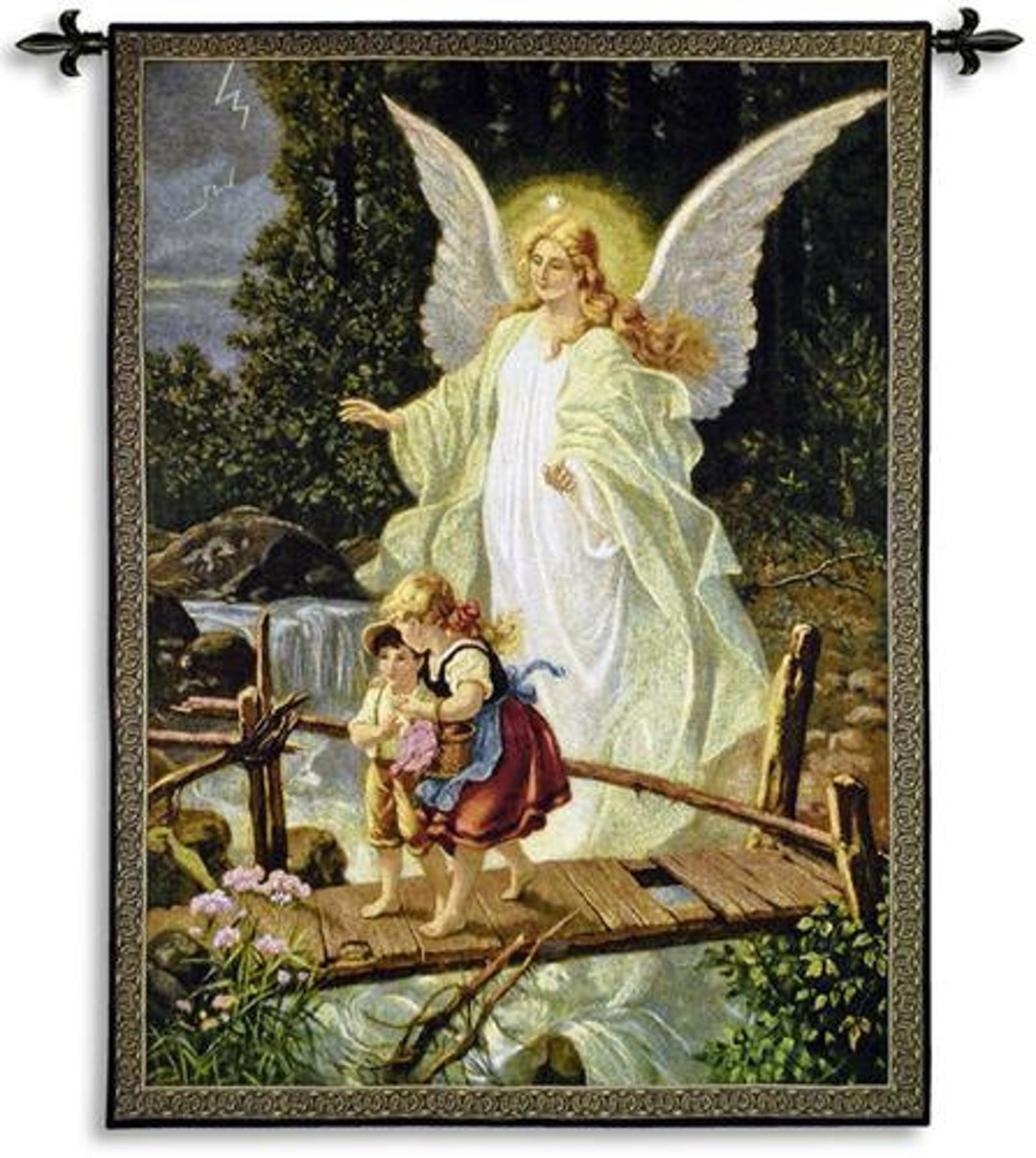 40x53 GUIDING ANGEL Children Religious Spiritual Art Tapestry Wall ...