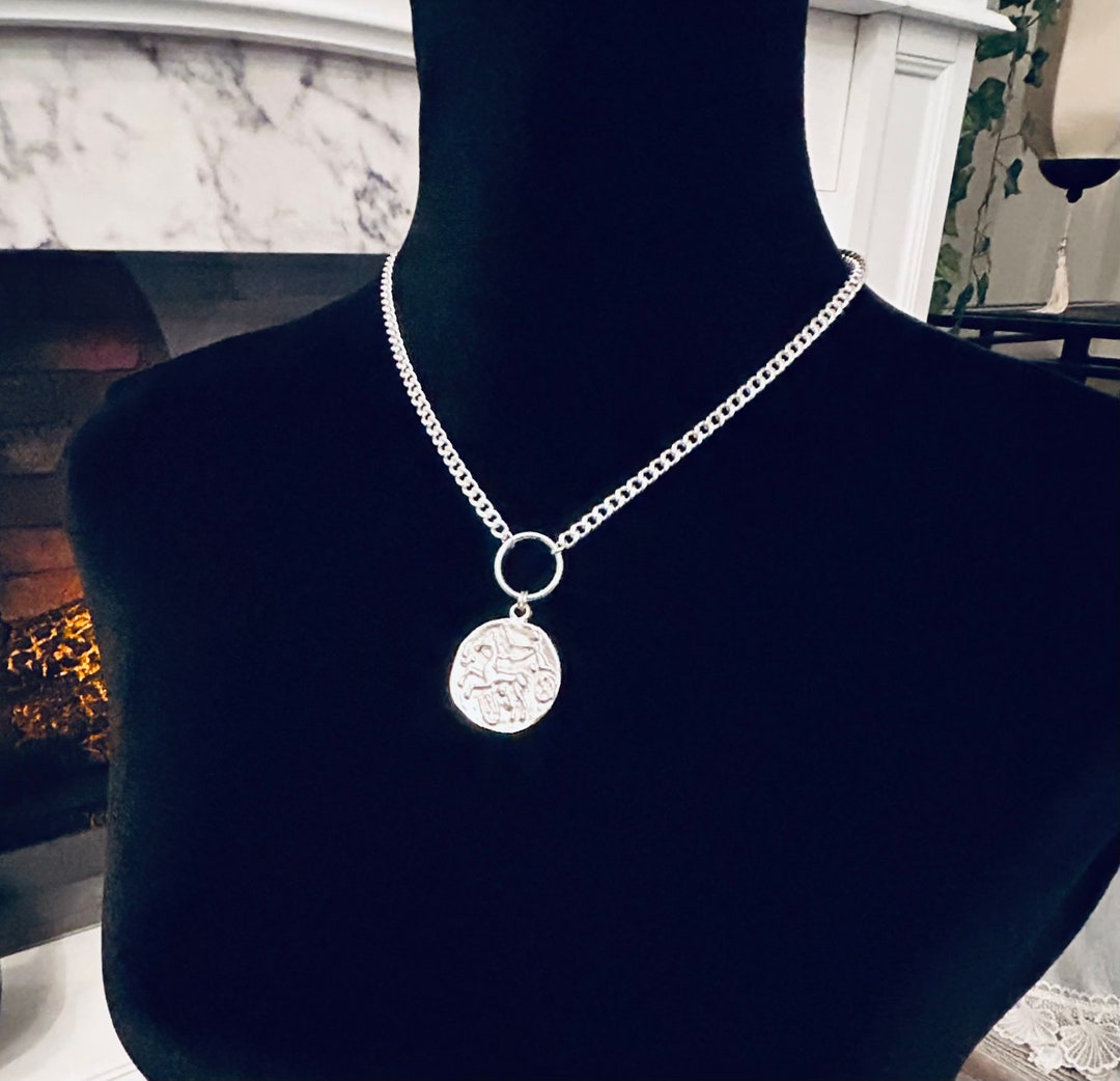 Solid Sterling Silver Coin Necklace/ 925 Chunky Greek Coin Necklace ...