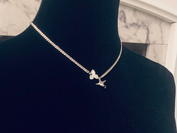 925 Hummingbird Flower Necklace/ Sterling Silver Asymmetrical - Etsy