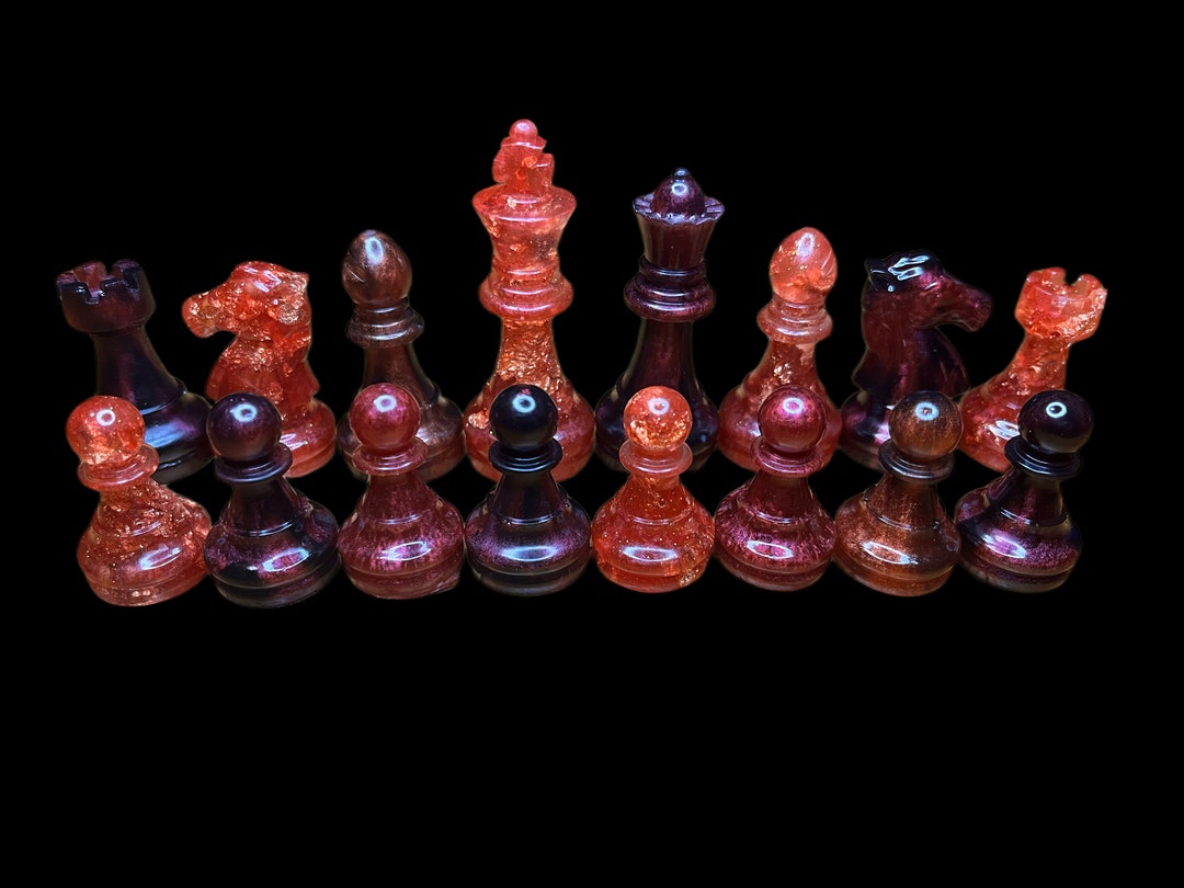 Gold, Maroon, and Black Chess Pieces - Etsy
