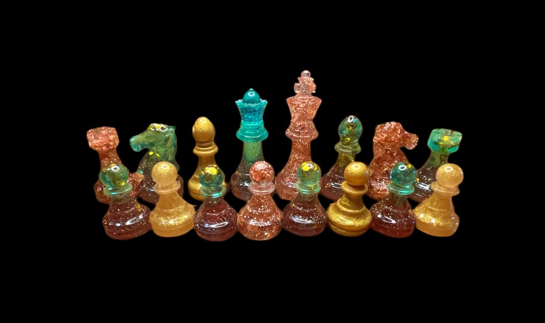 Gold, Maroon, and Turquoise Chess Pieces - Etsy