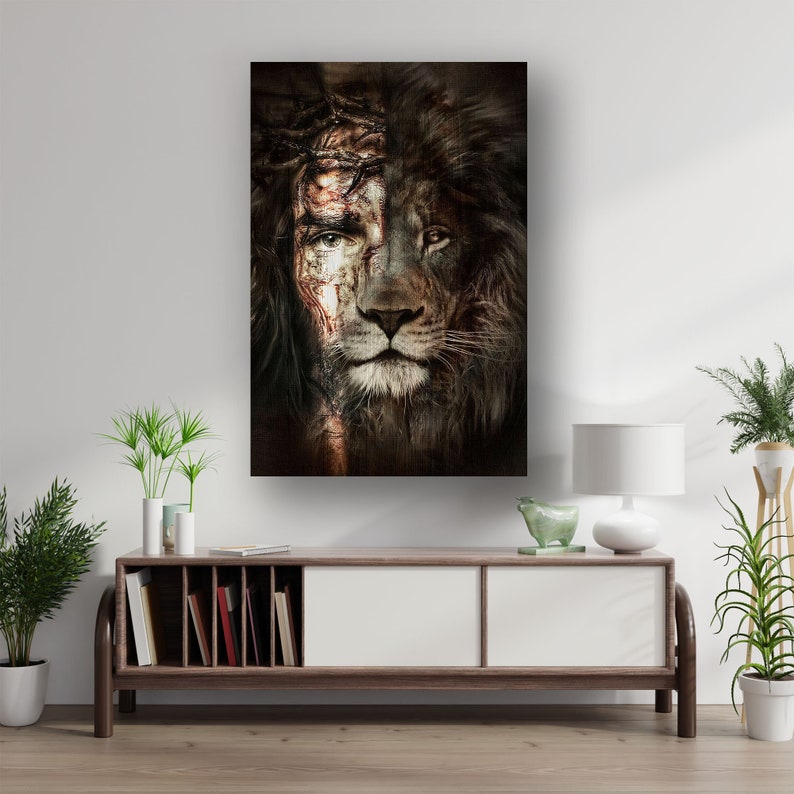 Jesus Lion Canvas Unique Lion Canvas Wall Home Decor Wooden - Etsy