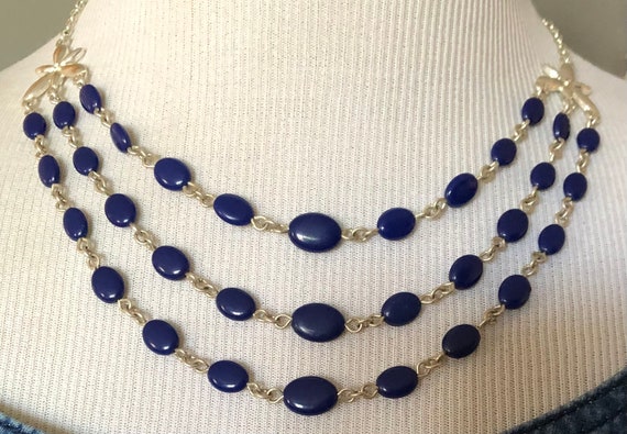 Avon Blue Stones Silver Toned Statement Necklace 16” - Gem