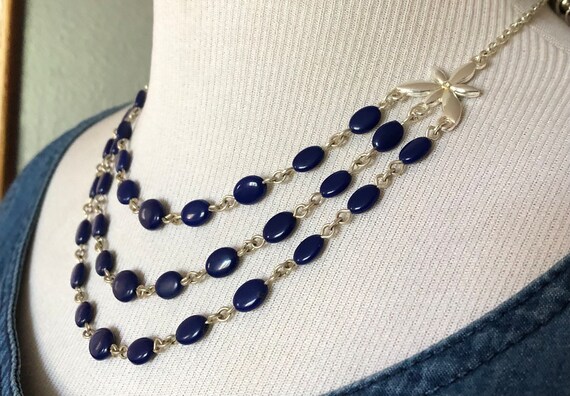Avon Blue Stones Silver Toned Statement Necklace 16” - Gem