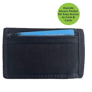 Compact Nylon Trifold Wallet With Outside Zippered Pocket - 6 Colors ...