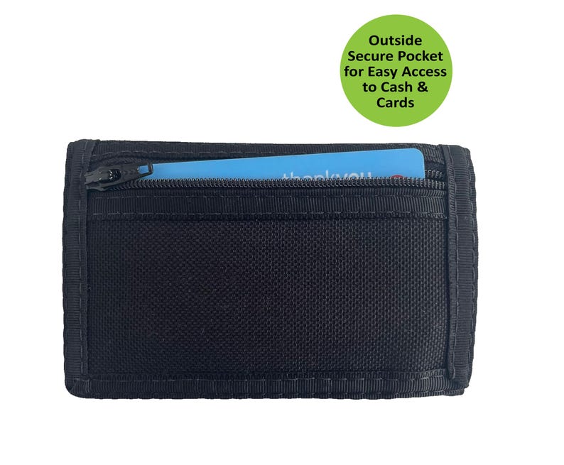 Compact Nylon Trifold Wallet With Outside Zippered Pocket - 6 Colors ...