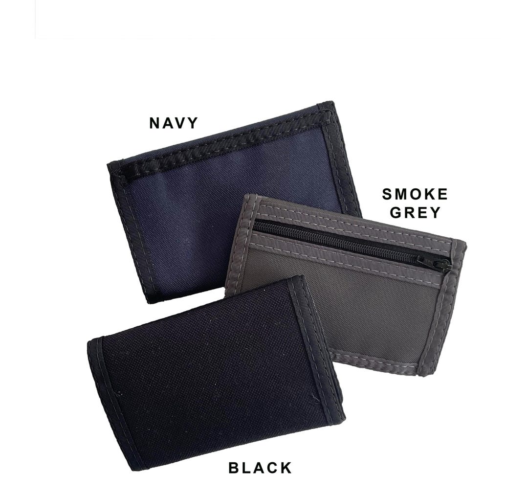 Compact Nylon Trifold Wallet With Outside Zippered Pocket - 6 Colors ...